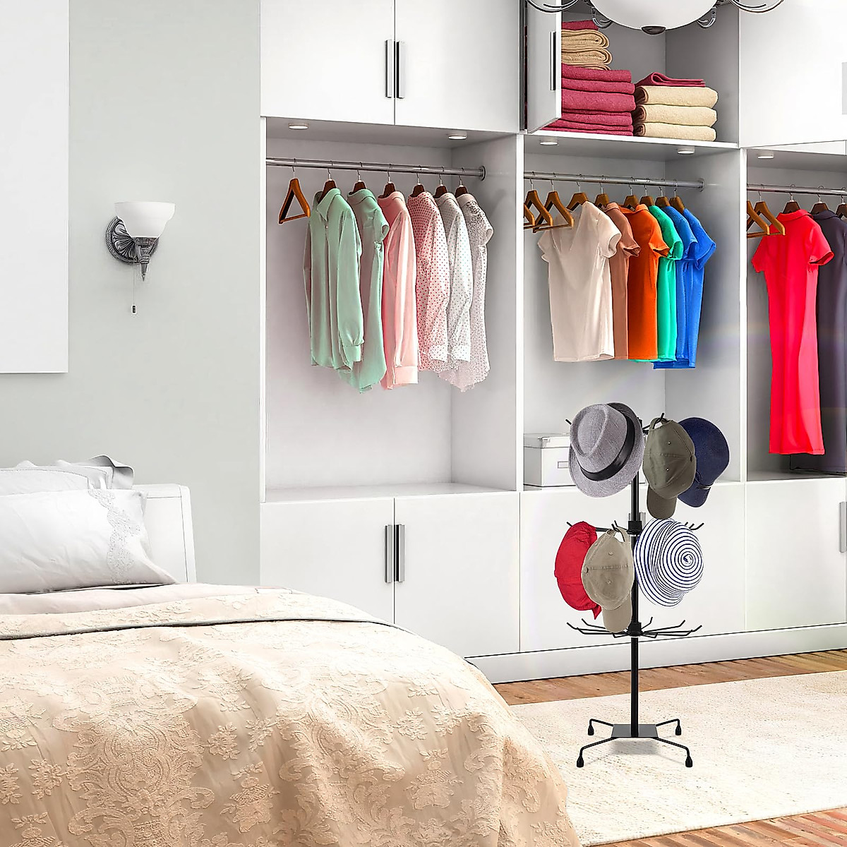 Standing Hat Rack 3- Tier Hat Display Rack Stand Metal Retail Display Stand Cap Organizer Standing Hat Hooks Rotating Display Rack Stand Rotating Jewelry Stands