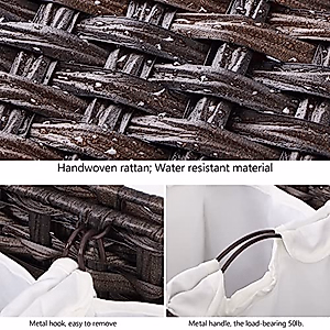 Laundry Hamper with 3 Removable Liner Bags; 132L Handwoven Rattan Laundry Basket with Lid & Heightened Feet; Clothes Hamper with Side Handles; Laundry Sorter with 3 Separate Sections (Brown)