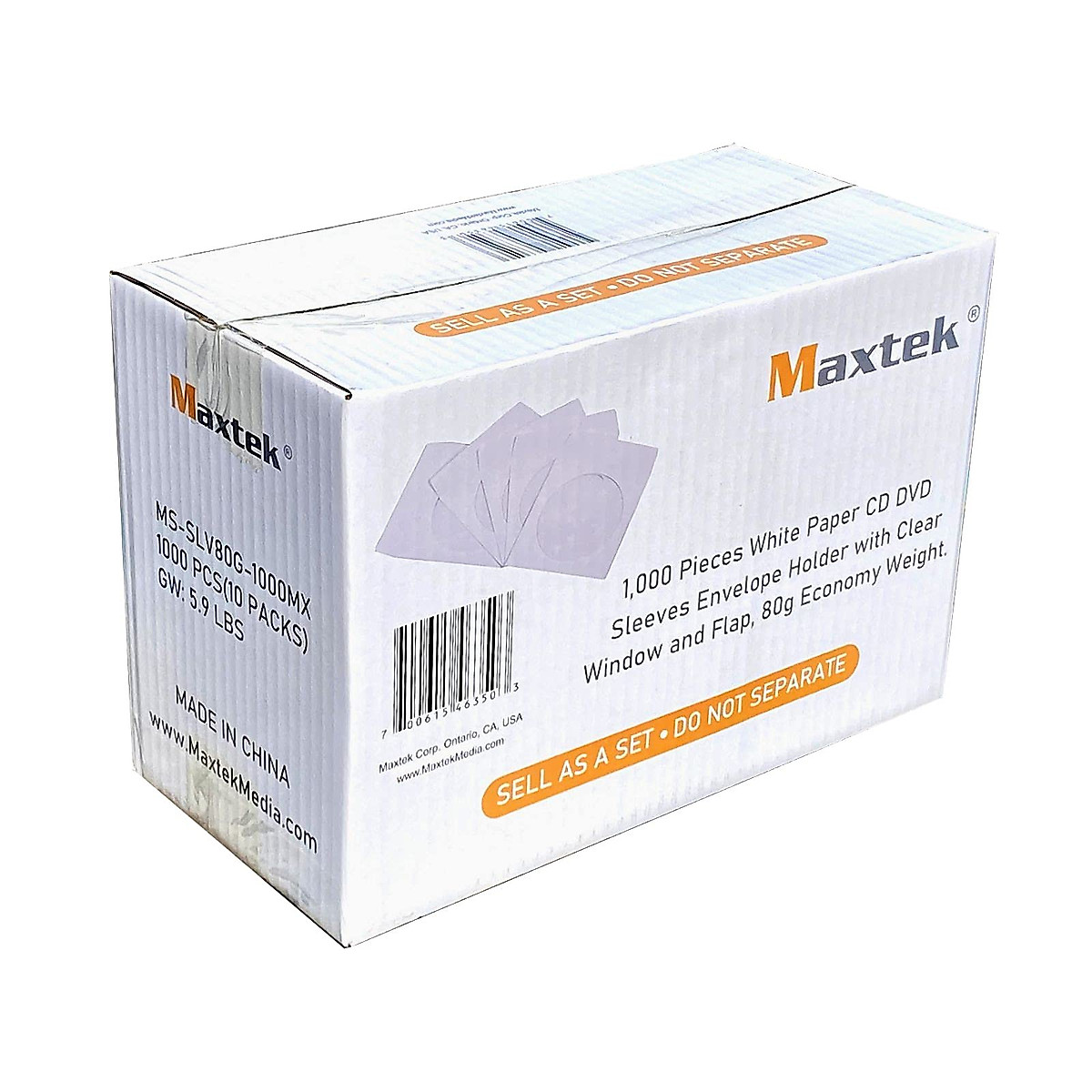 Maxtek 1,000 Pieces White Paper CD DVD Sleeves Envelope Holder with Clear Window and Flap, 80g Economy Weight.