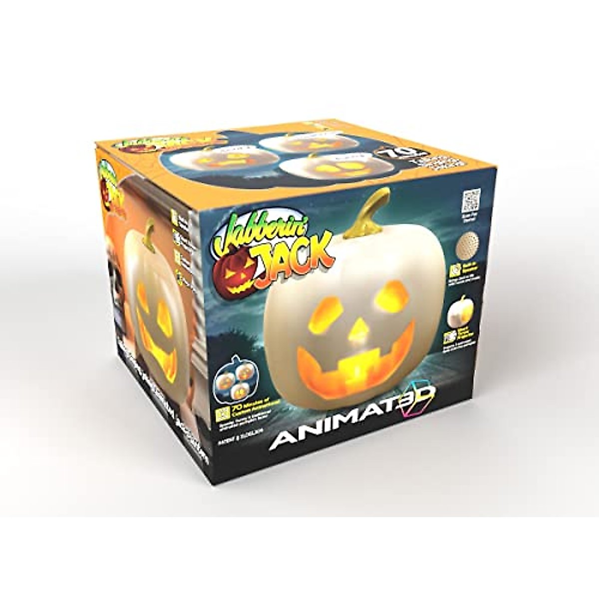 ANIMAT3D Jabberin Jack Talking Animated White Pumpkin with Built in Projector & Speaker Plug'n Play