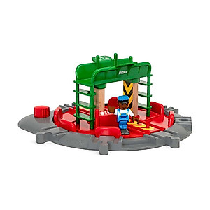 BRIO World 33476 - Turntable & Figure | 2 Piece Wooden Toy Train Accessory for Kids | Multiple Track Connection Points | Spacious Turntable | Poseable Train Engineer Figure | Ages 3 and Up