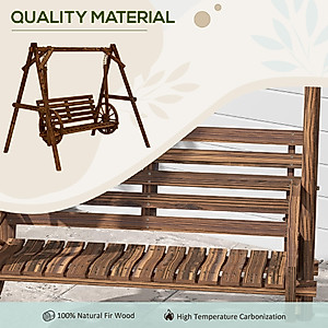 Outsunny 2-Seat Porch Swing with A-Frame Stand, Wooden Log Patio Swing Chair Bench with Wagon Shaped Armrests for Garden, Poolside, Backyard, Carbonized Brown