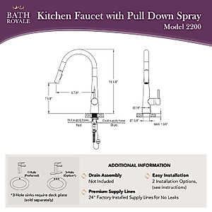 Bath Royale Modern Kitchen Faucet with Pull Out Spray - Single Control, All Metal, Stainless Steel