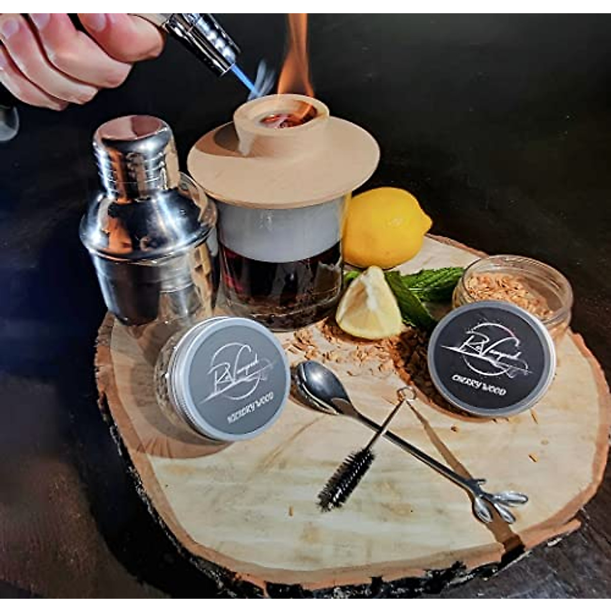 Hello_ReVamped Cocktail Smoker Kit with Torch , Whiskey Included Mixer Four Kinds of Wood Chips Bourbon Drink Infuser for Infused Cocktails, Black, (CS200)