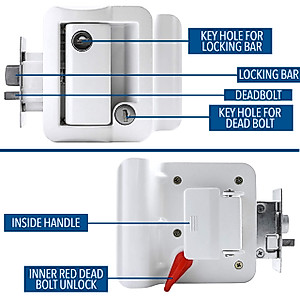 RV Travel Trailer Entry Door Lock Polar White Paddle Deadbolt