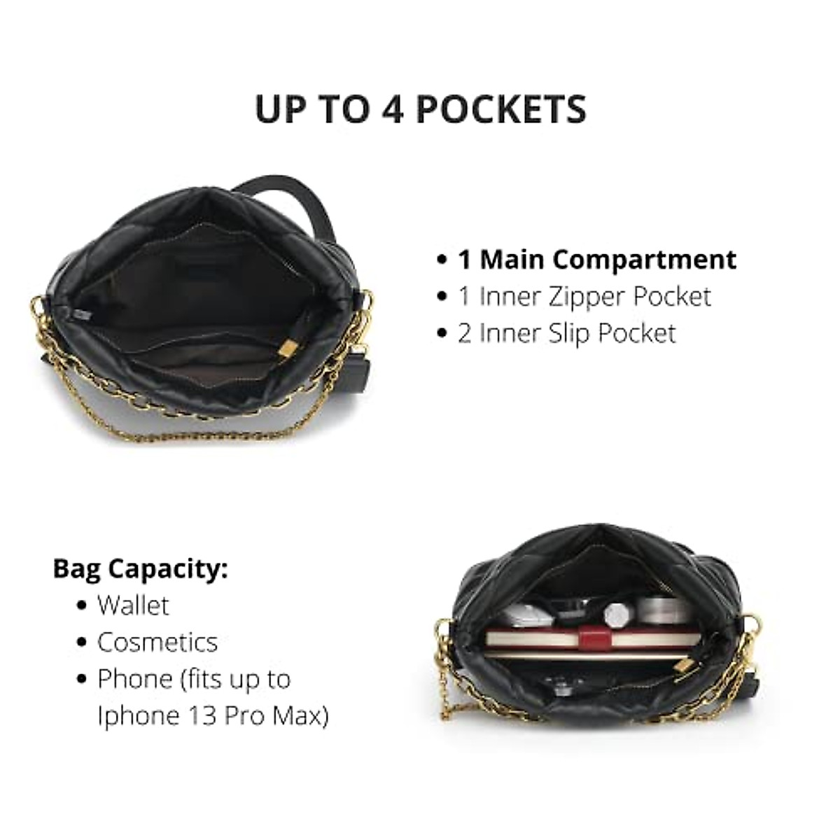 Scarleton Quilted Purses for Women, Crossbody Bags for Women, Shoulder Bag, Hobo Handbag, Faux Leather H209501 - Black