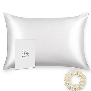 ALASKA BEAR Silk Pillowcase Cover for Hair and Skin, 100% Mulberry Silk Pillow Cases Queen Size for Bliss Sleep with Random Scrunchy Gift Set Better Than Poly Satin, Zipper Closure, 1pc, Cool White