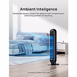 Dreo Tower Fan for Bedroom, 24ft/s Velocity Quiet Cooling Fan, 90° Oscillating Fans for Indoors with 4 Speeds, 4 Modes, 8H Timer, Bladeless Fan, Standing Floor Fans, Black, Nomad One (DR-HTF007)