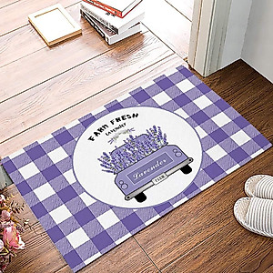 Door Mat for Bedroom Decor, Vintage Purple Truck with Lavender Floral Floor Mats, Holiday Rugs for Living Room, Absorbent Non-Slip Bathroom Rugs Home Decor Kitchen Mat Area Rug 18x30 Inch