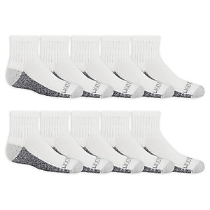 Fruit of the Loom Boys' Dual Defense Ankle Socks (10 Pack), White, Large