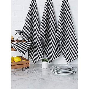 DII French Check Kitchen Collection Decorative Oversized Cotton Dishtowels, 18x28, Black/White, 4 Piece