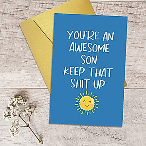 Qiliji Funny Son Greeting Card, Son Birthday Card, Son Graduation Card, You're An Awesome Son Keep That Shit Up