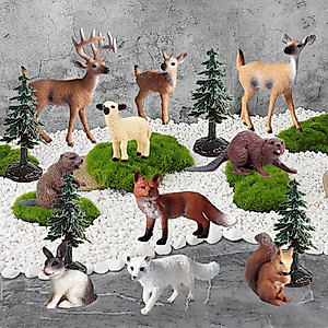 20PCS Plastic Forest Animals Figures, Realistic Woodland Creatures Figurines Miniature Toys Animal Tree Kit Wild Animal Toys Gift for Kids Toddlers, Party Favors Cake Topper Diorama Supplies
