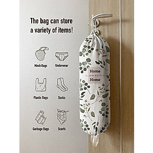 Hglian Grocery Bag Storage Dispenser,Wall Mount Plastic Bag Holder,Garbage Shopping Trash Bags Carrier Organizer,Eucalyptus Leaves Farmhouse Sweet Home Kitchen Decor,Gifts for Women Grandma Mom