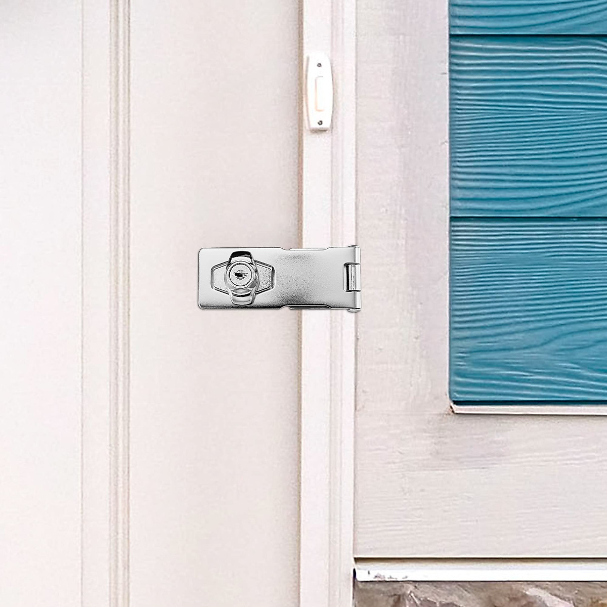2 Pack 4 Inch Keyed Hasp Locks Twist Knob Keyed Different Locking Hasp for Small Doors, Stainless Steel Chrome Plated Hasp Lock Catch Latch