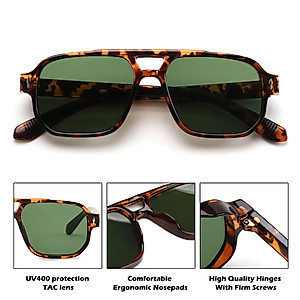 FEISEDY Retro Square Aviator Sunglasses Women Men, 70s Vintage Rectangle UV400 Sun Glasses B9120