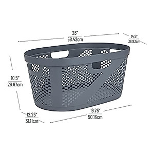 Mind Reader Basket Collection, Laundry Basket, 40 Liter (10kg/22lbs) Capacity, Cut Out Handles, Ventilated, 14.5"L x 23"W x 10.5"H, Gray