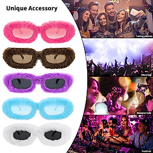 FEISEDY Women Plush Fuzzy Small Rectangle Sunglasses Punk Soft Velvet Shades Ladies Handmade Party Cosplay Eyewear B4093