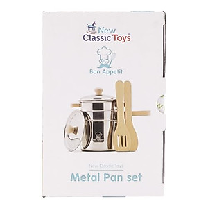 New Classic Toys Metal Pan Set - Pretend Play Toy for Kids Cooking Simulation Educational Toys and Color Perception Toy for Preschool Age Toddlers Boys Girls