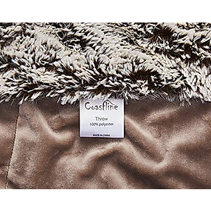MOONLINE Super Soft Two Tone Faux Fur Throw Blanket, Decorative Fuzzy Warm Cozy Rabbit Fur Throws for Sofa, Couch, Chair, Coffee Brownor (Brown, 50x60)