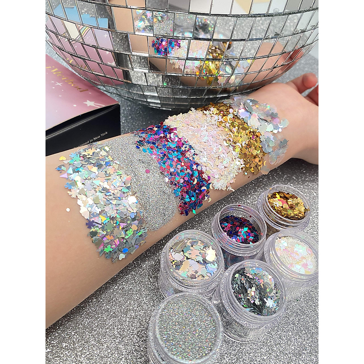 iMethod Body Glitter - 6 Jars Holographic Cosmetic Face Glitter, for Festival & Halloween Alien Makeup