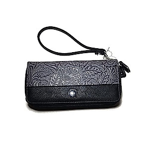 Stone Mountain Tooled Embossed SLG Wristlet Wallet, Black Gray