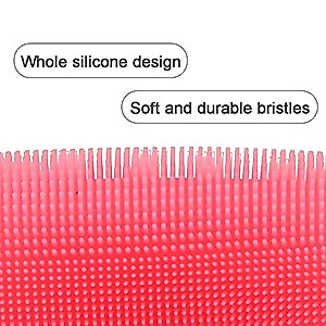 1 Pack Soft Silicone Body Scrubber Food-grade Exfoliating Glove Shower Cleansing Brush, SPA Massage Skin Care Tool, for Sensitive and all Kinds of Skin (Pink)