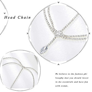 Aularso Rhinestone Head Chain Layerd Head Jewlery Silver Forehead Headpiece Wedding Prom Headbands Chain for Women and Girls (Silver)