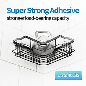 Adhesive Shower Shelves, 2 Pack Large Capacity Hanging Shower, Rustproof No Drilling Home Decor Shelf for Bathroom Storage, Bathroom Shower Shelves Organizers (Black-Triangle-Two)