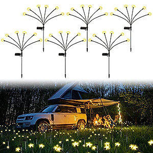 Solar Powered Firefly Lights, valktech Solar Garden Lights, Pentagram Starburst Swaying Solar Firefly Lights,Waterproof Landscape Outdoor Decorative Light for Garden Patio Path Lawn,Warm White(6 Pack)