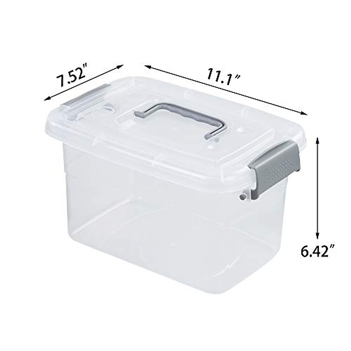 Minekkyes 6-Pack Home Storage Bins, Plastic Container, Latching Box with Handle (Grey handle)