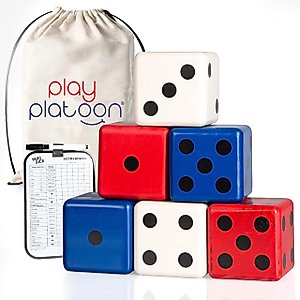 Play Platoon Lawn Dice with Scoreboard - Giant Red White & Blue Wooden Yard Dice Outdoor Game