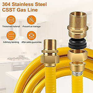 Lesigud 70FT 1/2" Gas Tubing Pipe Kit with 2 Male Fittings, CSST Gas Line for Natural Gas or Propane Appliance Natural Gas Grill Hose