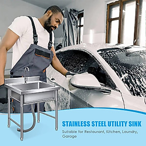 Stainless Steel Commercial Kitchen Sink Single Bowl 1 Compartment with Faucet Free Standing Utility Sink for Restaurant Kitchen Laundry Garage Indoor Outdoor (23.6"W x 23.6"D x 31.5"H)