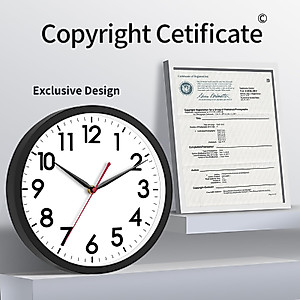 AKCISOT Wall Clock 10 Inch Silent Non-Ticking Modern Wall Clocks Battery Operated - Analog Small Classic Clock for Office, Home, Bathroom, Kitchen, Bedroom, School, Living Room(Black)