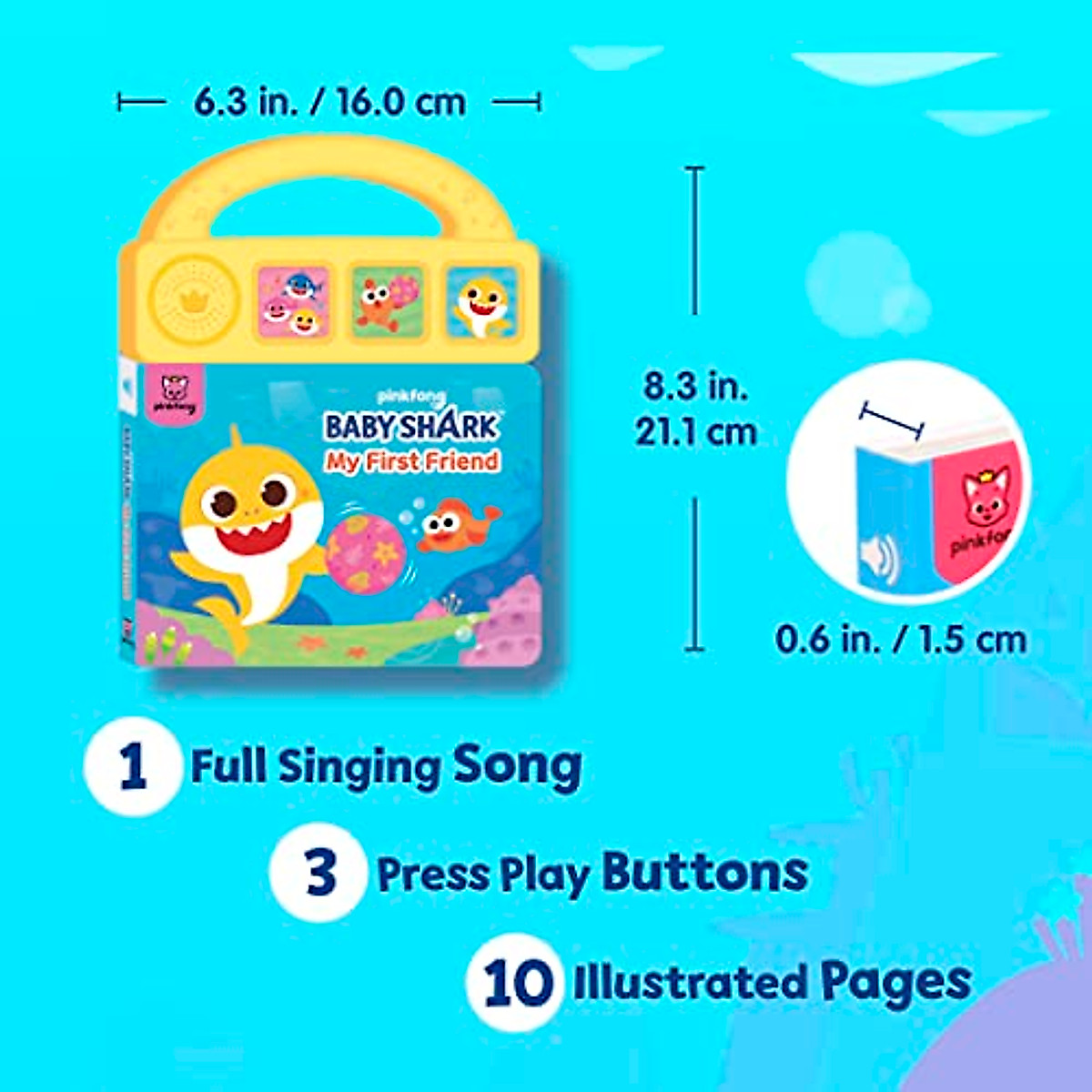 Baby Shark My First Friend 3 Button Sound Book with Handle, Children's Sound Books, Interactive Learning Books for Toddlers, Learning & Education Toys, Baby Shark Gifts for Babies