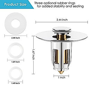 Drifop Universal Bathroom Sink Stopper, Pop-up Sink Drain Stopper, Sink Plug, Sink Strainer and Hair Catcher for 1.02-1.96” Bathroom Sink Drain Upgraded (Silver, 1 PCS)