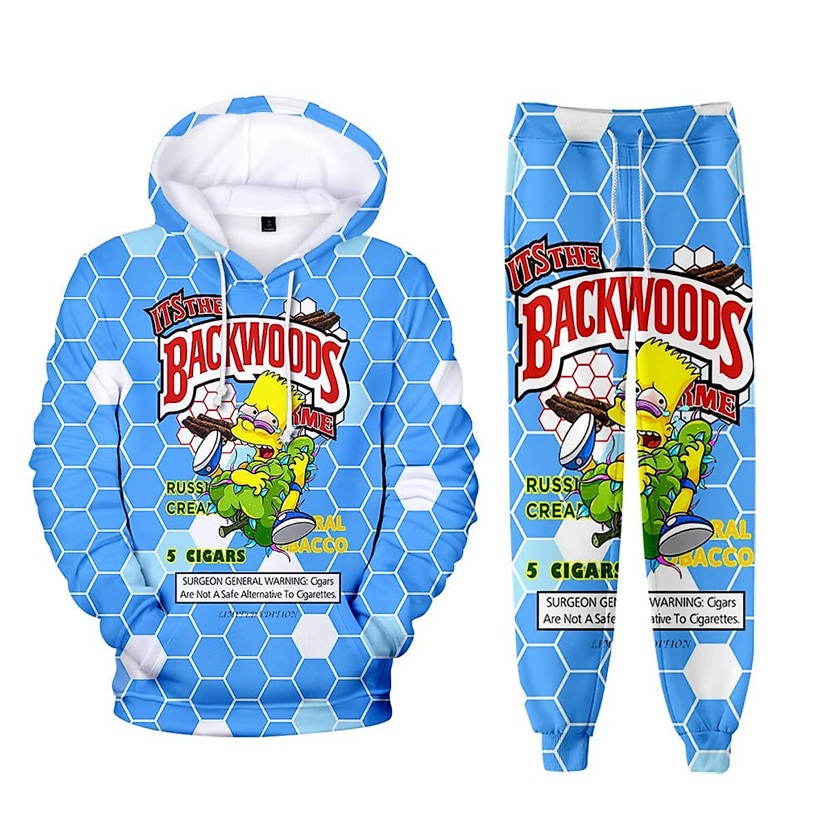 FEIRUIJI Backwoods Hoodie and Sweatpants Set 3D Printing Cartoon Backwoods Outfit for Men Women
