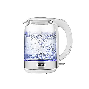 Electric Kettle, Gevi 1.7L Glass Tea Kettle - Water Boiler with LED Light Glass Kettle Electric (BPA Free) with Auto Shut-off & Boil-dry Protection - 1500W Cordless Electric Kettle, White