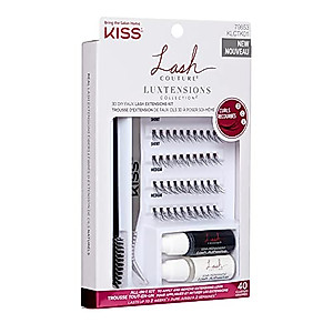 KISS Lash Couture Luxtension False Eyelashes, 'Lash Extension Kit', 12 mm, Includes 40 Wisps, Tweezers, Spoolie, Semi-Permanent Lash Adhesive And Remover, Contact Lens Friendly, Easy to Apply, Reusable Strip Lashes
