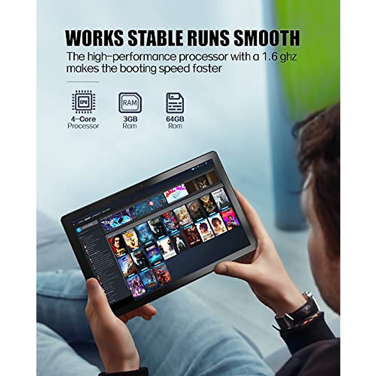 10.1 Inch Android 12 Tablet pc,64GB ROM 256GB Expand,Quad-Core Tablets,IPS HD Touch Screen and Dual Speaker,Google Certificated Wi-Fi Tablets,8MP+2MP Camera,6000mAh Long Battery Life（Black）