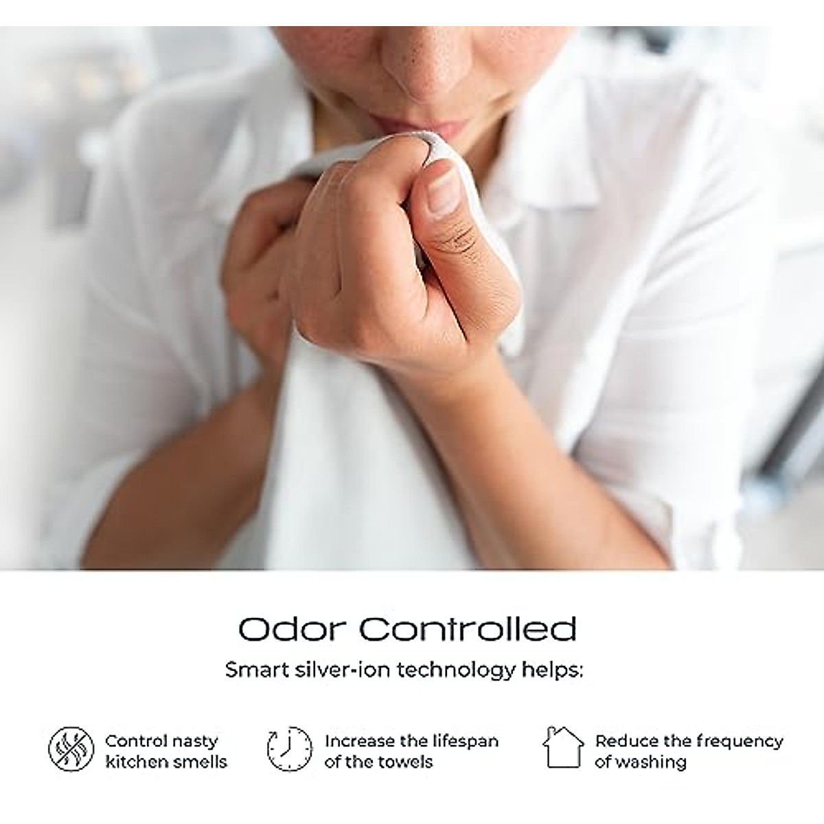 KOHDA LIVING Premium Silver Infused Kitchen Towels - 100% Organic Cotton Dish Towels - Odor Controlled Tea Towels (Pack of 4) Absorbent Kitchen Hand Towels Gray