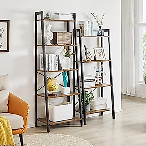 YMYNY Industrial Ladder Shelf, 5+6-Tier Bookcase with Metal Frame, 78.7"+67.3" Open Bookshelf, HTMJ017H+RF-TM018