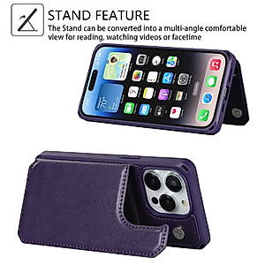 Cavor for iPhone 14 Pro Max Case Wallet with Card Holder,for iPhone 14 Pro Max Wallet Phone Case for Women Men,Leather Credit Card Holders Shockproof Stand Case-Dark Purple