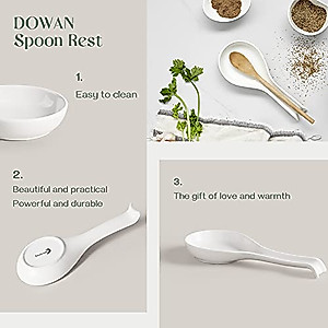 DOWAN 9.5" Ceramic Spoon Rest, White Spoon Rest for Stove Top, Spoon Holder for Stove Top, Kitchen Spoon Holder for Countertop, Set of 1