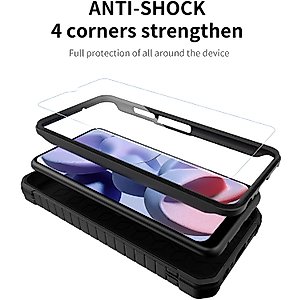 B LABS Compatible with Samsung Galaxy A02s Phone Case - Ultimate Drop Protection with Built-in Screen Protector and Kickstand (Black)