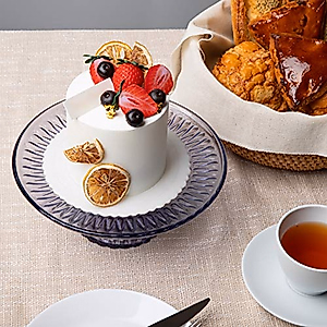 KMwares 9" D Colored Glass Round Cake Stand, Serving Platter, Multifunctional Dessert Plate with Beautiful Lavender Color for Wedding, Birthday Party, Kicthen Baking Ware