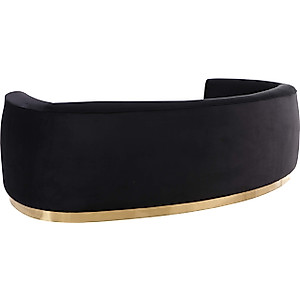 Meridian Furniture Julian Collection Modern | Contemporary Velvet Upholstered Sofa with Stainless Steel Base in Rich Gold Finish, Black, 91.5" W x 36" D x 28" H