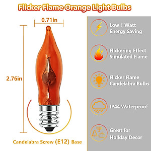 Flickering Flame Light Bulbs, 12 Pack C7 Orange Flickering Light Bulbs Edison Light Bulb, 1 Watt Night Light Bulbs E12 Candelabra Base Light Bulbs for Chandelier Candle Lamp Christmas Halloween Decor