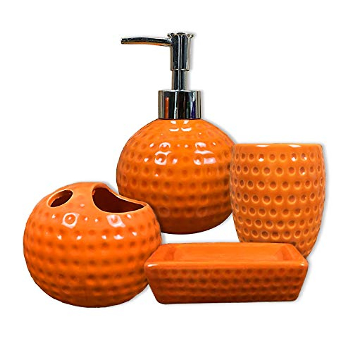 bbruriy 4-Pieces Orange Ceramic Bathroom Decor Accessory Set Includes Soap Lotion Dispenser,Soap Dish,Cup and Toothbrush Holder